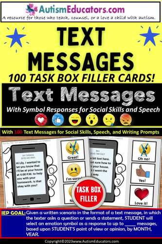 Life Skills Reading Text Messages with Symbol Responses Task Box Filler ...