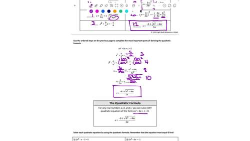 Solving Quadratic Equations Using the Quadratic Formula Notes ...