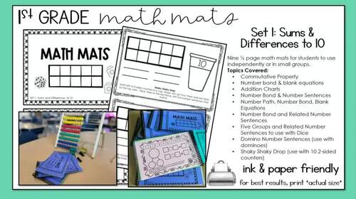 Math Mats 1st Grade Set 1: Sums and Differences to 10 by Kindiekins