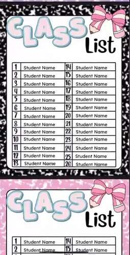 Class List- Composition Notebook Themed-Editable Template- Back to School