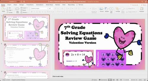 7th Grade Solving Equations GAME - Valentine Math- Ready to Play: No ...