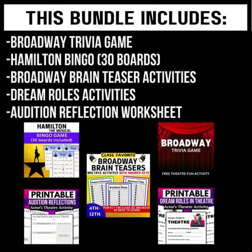 Back To School Theatre Bundle → Brain Teasers, Worksheets, Trivia, & BINGO