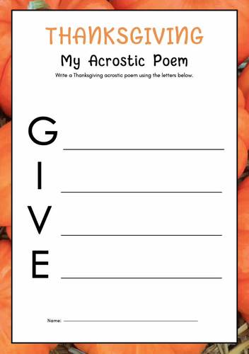 No Prep THANKSGIVING Acrostics Poem Pack - Color, B&W AND Blank Templates!