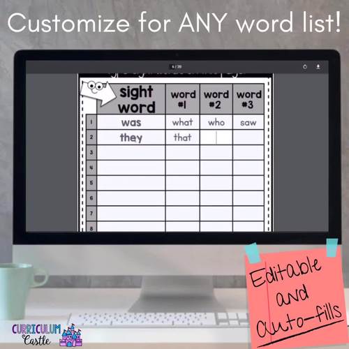 Sight Word Worksheets EDITABLE by Curriculum Castle | TPT