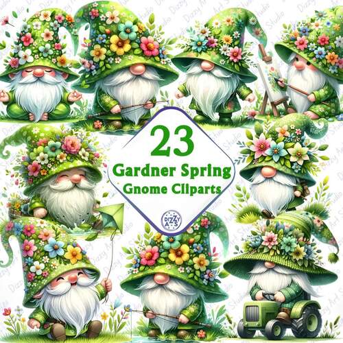 Watercolor Floral Forest Gnome Clipart PNG Bundle - Garden Gnome with ...