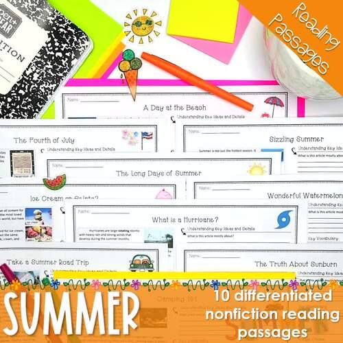 Summer Nonfiction Reading Comprehension Passages and Questions | TPT