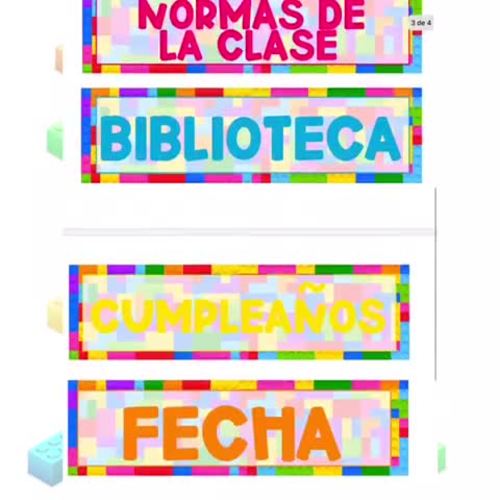 Classroom signs, labels, schedule. LEGO Decor Theme. Spanish, English ...