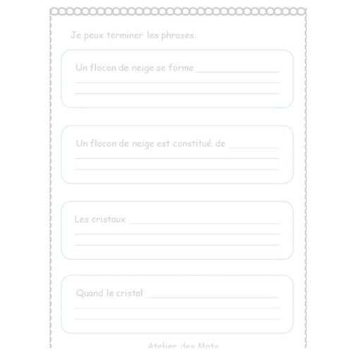 Le flocon de neige, acitivité de lecture écriture 1re-4e année | TPT