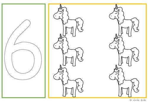 Number Quantity Cards Color Trace UNICORN by Words Aside | TPT