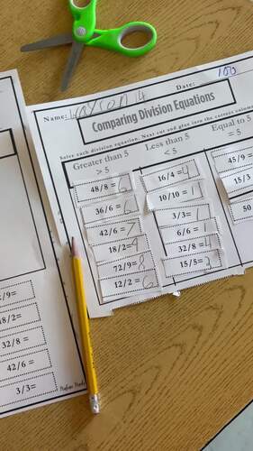 Division Practice | Cut & Glue Game | Third Grade Comparing Quotients ...