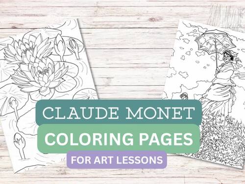 Printable Claude Monet coloring pages, 3 different 8.5x11 sheets
