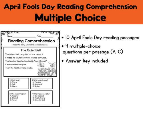 April Fool's Reading Comprehension Multiple Choice | 1st Grade Worksheets