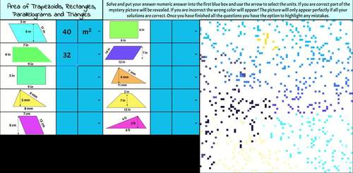 Area of Rectangles, Parallelograms, Trapezoids and Triangles Pixel Art