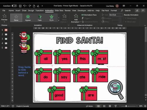 Kindergarten Sight Words | Christmas Digital Hide & Seek - Find Santa