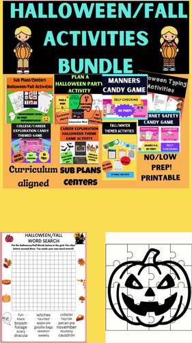 Fall/Halloween No Prep Activities Upper Elementary/Middle School Grades ...