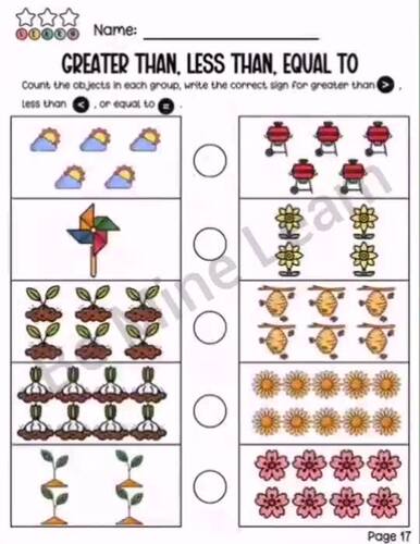 Greater Than Less Than Worksheet | Comparing Numbers to 10 | Spring Math