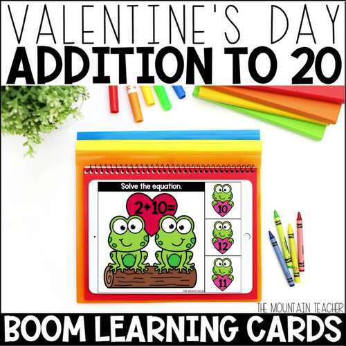 Valentine's Day Boom Cards for Addition up to 20 Math Fact Fluency Practice