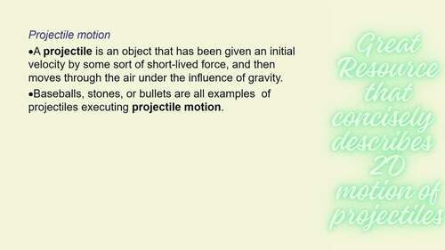 2D Kinematics: Projectile Motion assessments and activity Editable