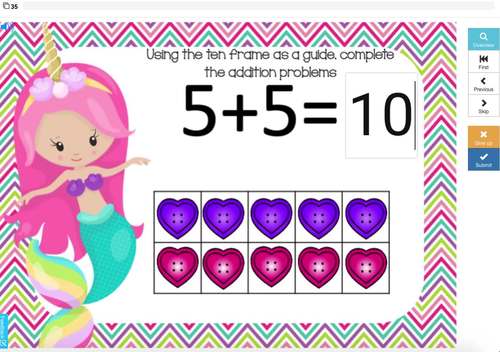 Mermaid Unicorn Ten Frame Addition Boom Cards TM | Addition Task Cards