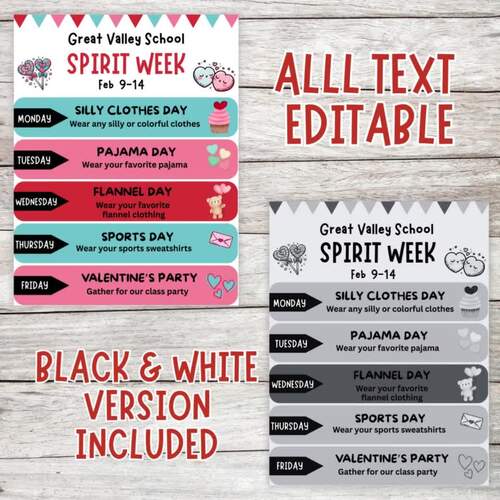 Editable Spirit Week Editable Flyer School Template Valentine's Day ...