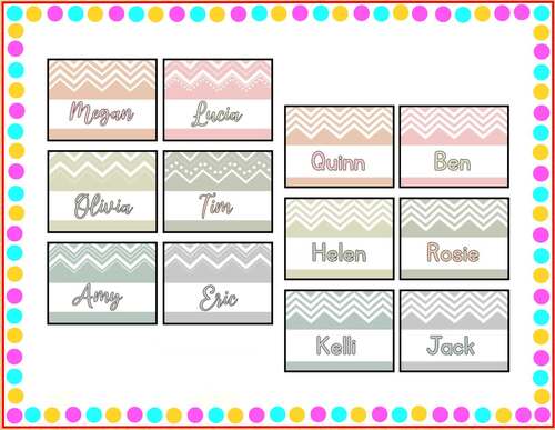 Printable Chevron Student Name Labels, Editable Classroom Labels, Name Tags