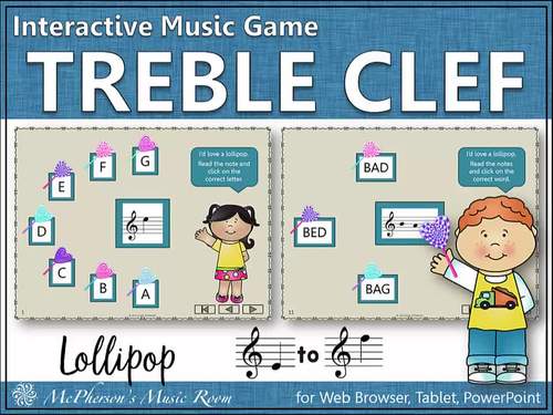 Treble Clef Note Names Interactive Music Game {lollipop} by Linda McPherson