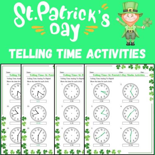 St. Patrick's Day Math Activities: Funny Telling Time Worksheets No Prep
