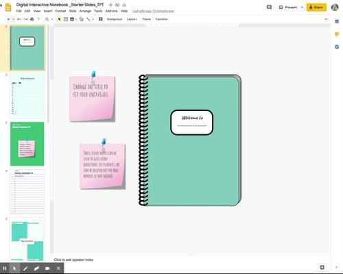 Digital Interactive Notebook Template Starter Slides: Math Specific Journal