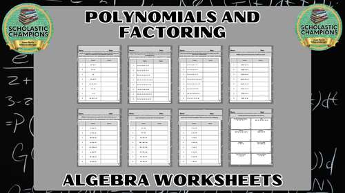 POLYNOMIALS AND FACTORING * Algebra Worksheets-PDF/PPT by Scholastic ...