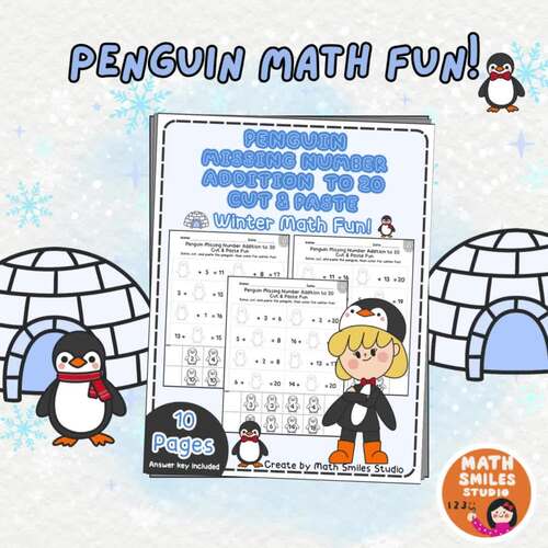 Penguin Missing Number Addition to 20 Cut & Paste | Winter Math Activities