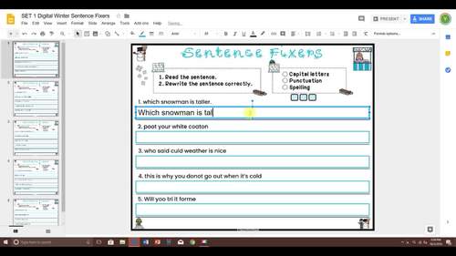 EDITABLE Winter Sentence Fixers for Google Classroom by Teach With Pixels