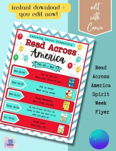 EDITABLE | Read Across America | Printable | Flyer | Spirit Week | Handout