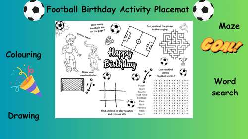 Football Birthday Activity Placemat, Coloring Page, Activity Sheet ...