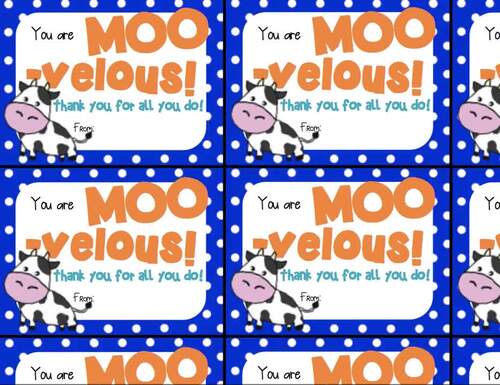 Cow Tales Teacher (Staff) Appreciation Gift Tag- You are MOO-velous ...