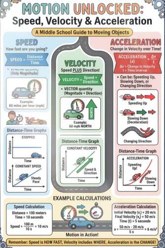 Speed Velocity Acceleration Poster – Motion Middle School Physics ...