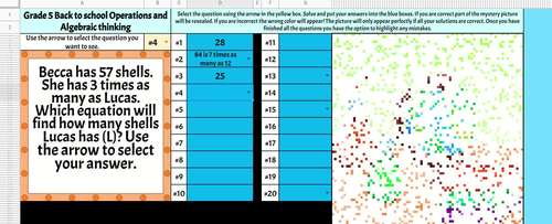 5th Grade Math Back to School Pixel Art Operations and Algebraic ...