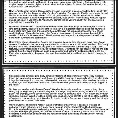 Weather Vs. Climate Close Reading Task Cards | Earth Science, Meteorology