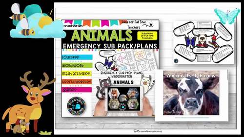 Kindergarten Emergency Sub Plans/Distance Learning Packet (Animals)