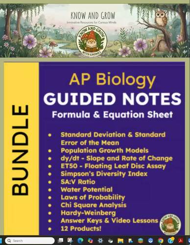 AP Bio Equation Sheet Guided Notes Bundle by Know and Grow with Gnomes