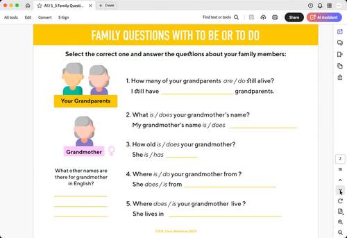 ESL Beginners Lesson: Practise Questions about Family with verbs To Be ...