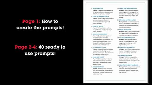 ChatGPT Cheat Sheet for Teachers, 40 AI Prompts, Digital Resource