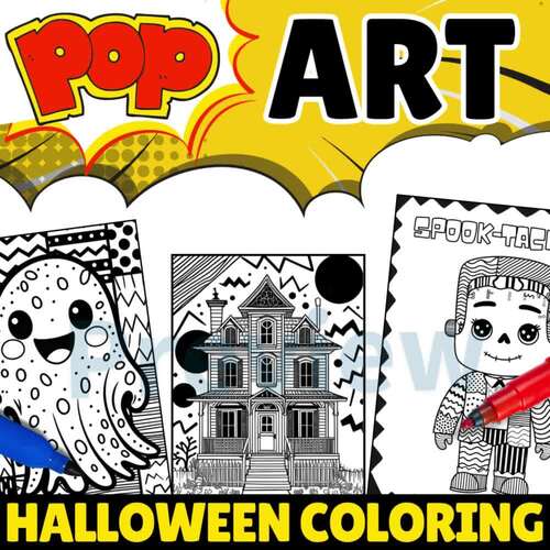 Halloween Haunted House Ghost Pop Art Coloring Pages Posters Spooky Fun ...