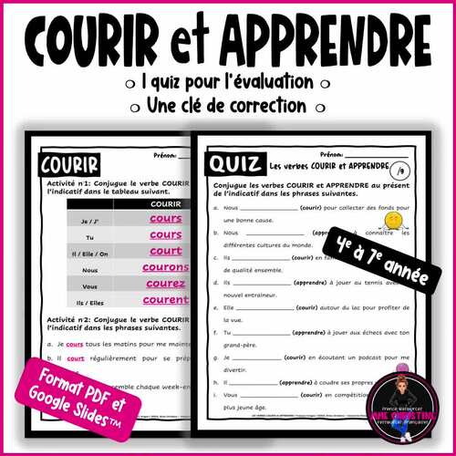 Les verbes COURIR et APPRENDRE au présent de l'indicatif I Activités et ...