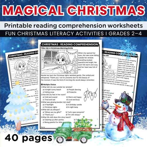 Magical Christmas Reading Comprehension Worksheets, Passages & Questions