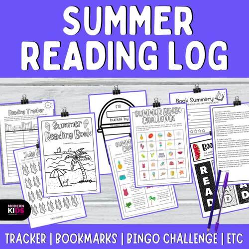 Summer Reading Log - Tracker, Planner, Goal, Bookmarks, Bingo Challenge ...