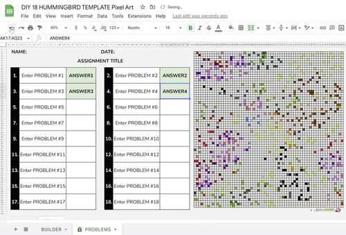 GOOGLE SHEETS DIY Digital Pixel Art Template EDITABLE | Hummingbird