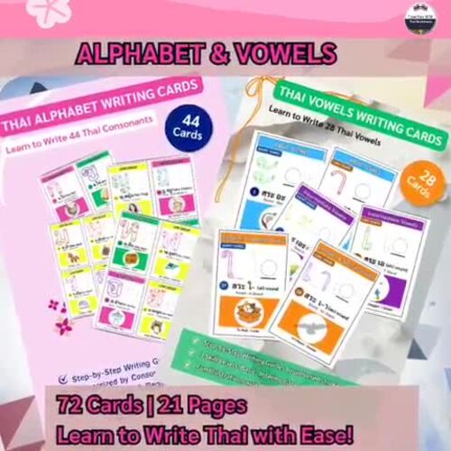 Learn to Write Thai: Complete Alphabet and Vowels Flashcard Set with ...