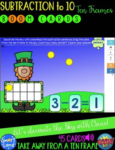 Subtraction to 10_Ten Frames_Boom Cards™| St.Patrick's by Smart Land ...