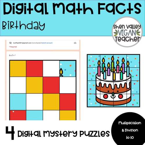 4 Mystery Puzzles Digital Math Facts BIRTHDAY Multiplication & Division ...