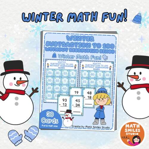 Winter Subtraction to 100 Without Regrouping Bingo (4x4)| Winter Math ...